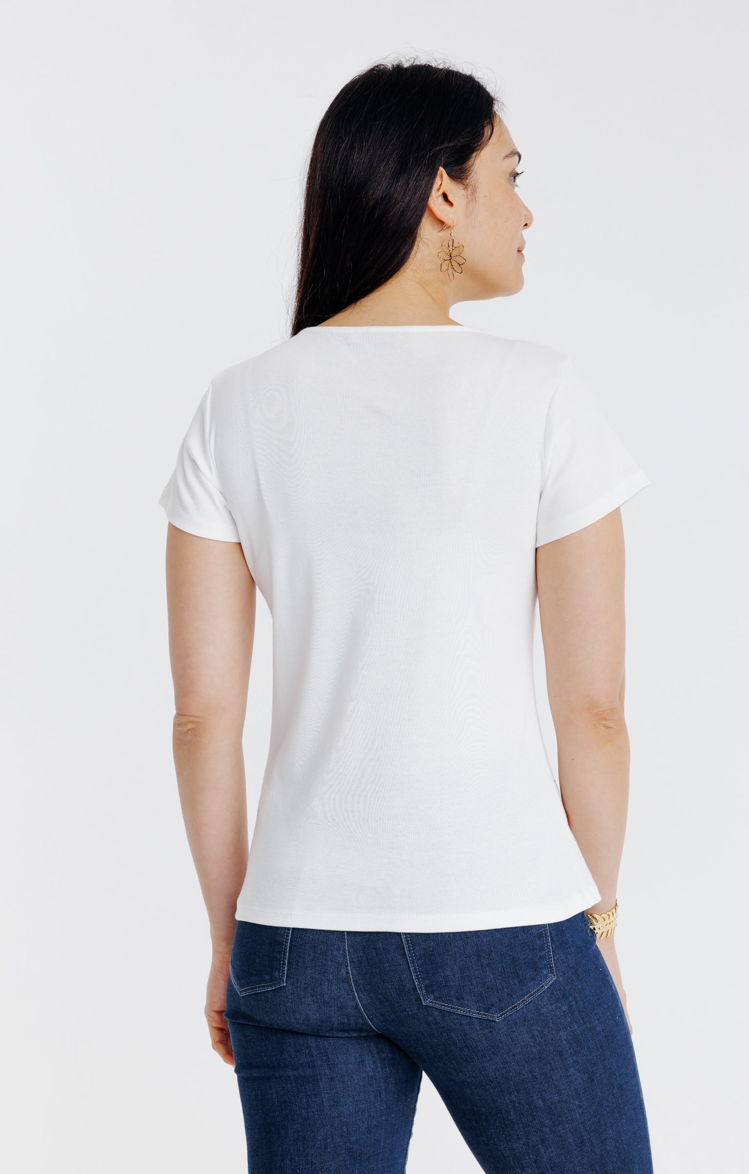 Tee-shirt brodé fleurs manches courtes - coloris BLANC - Armand Thiery