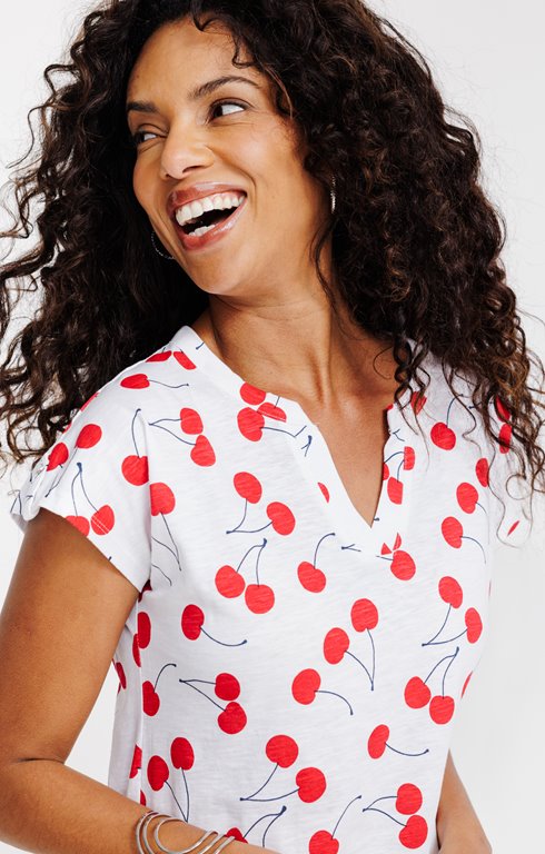 Tee-shirt imprimé cerises - coloris BLANC - Armand Thiery