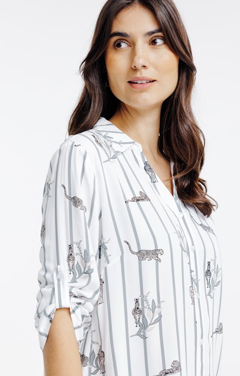 Chemise rayée imprimé jungle - coloris ÉCRU - Armand Thiery