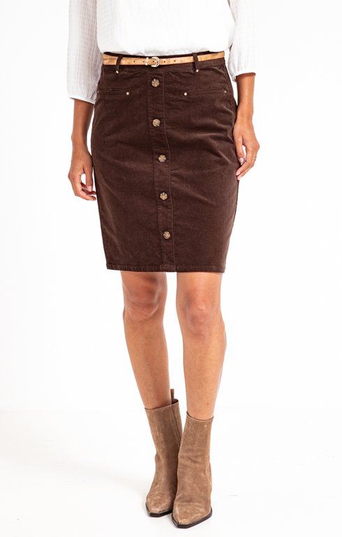 Jupe en velours stretch avec ceinture - PÉTROLE - 20,00€ - Armand Thiery