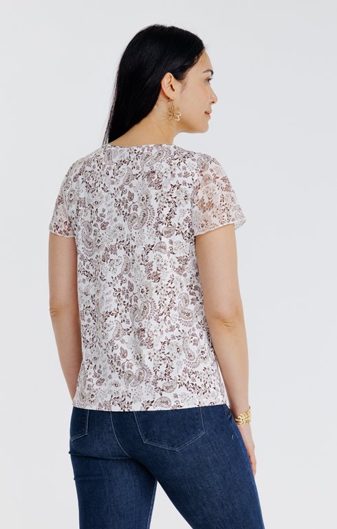 Tee-shirt col v imprimé - coloris MOKA - Armand Thiery