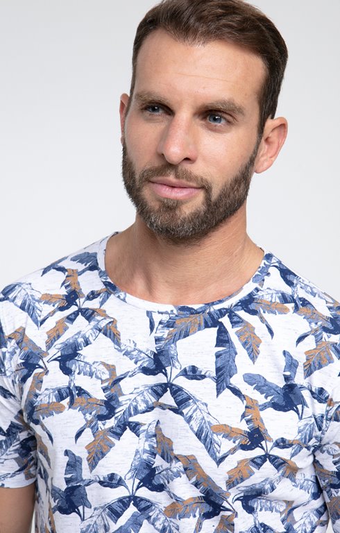 Tee-shirt imprimé feuillages en all over - BLEU - 12,00€ - Armand Thiery